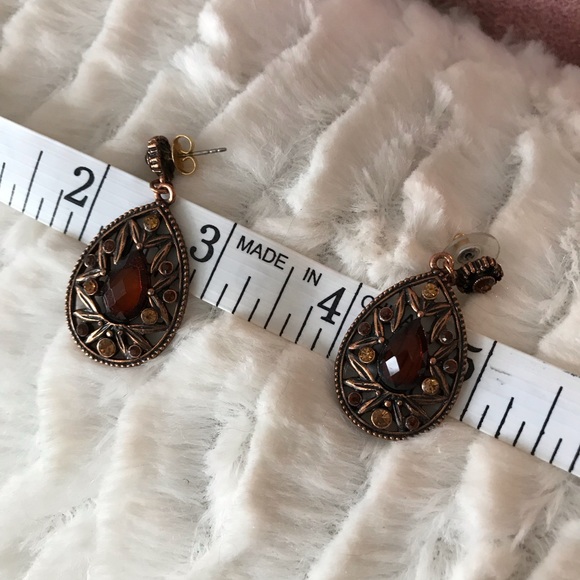 Jewelry | Jeweled Boho Drop Earrings Brown Gold Rhinestone | Poshmark
